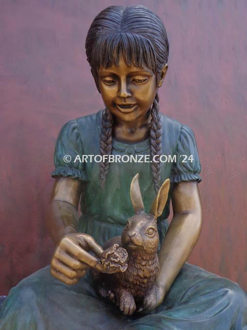 Feeding My Rabbit - Bronze Statue Girl with Rabbit - Art of Bronze