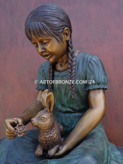 Feeding My Rabbit - Bronze Statue Girl with Rabbit - Art of Bronze